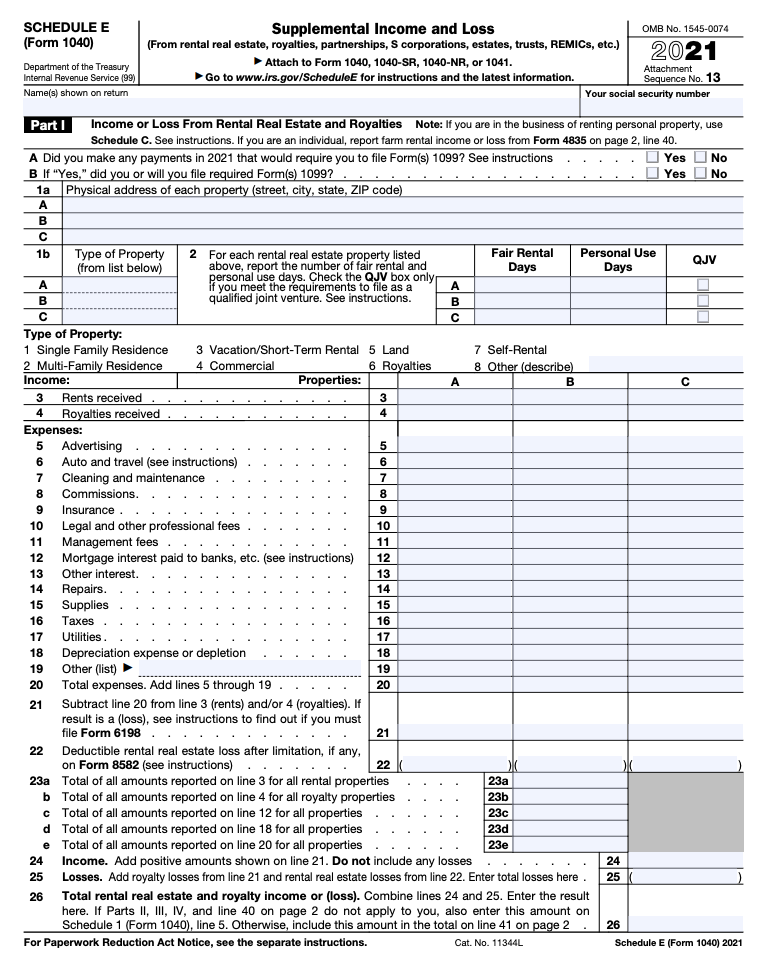 Schedule E Tax Form Survival Guide For Rental Properties 2021 Tax Year